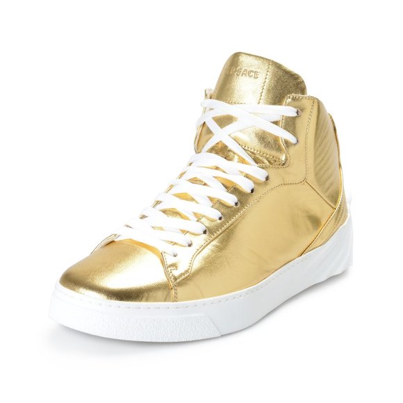 Versace | Shoes | Versace Mens Gold Leather Medusa Fashion Sneakers ...